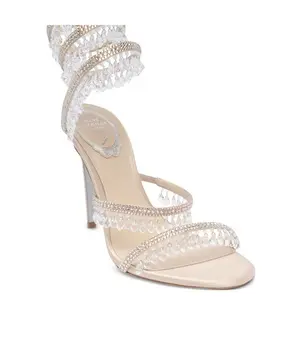 Rene Caovilla Round-toe Embellished Stiletto Sandals - Beige