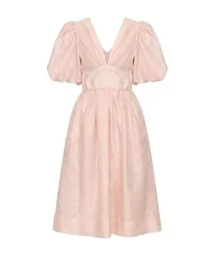 Sea Puff-sleeve V-neck Midi Dress