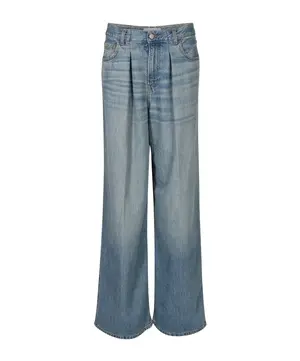 HAIKURE Pleated Wide-leg Jeans With Belt Loops - Gray