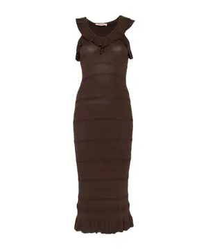 TWINSET Ruffled V-neck Knitted Midi Dress