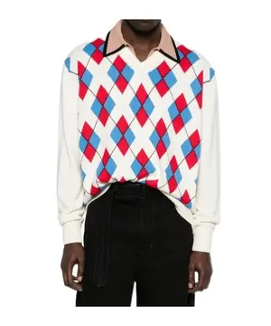 Dries Van Noten Long-sleeved Collared Pullover With Diamond Pattern - White