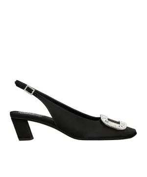 ROGER VIVIER Belle Vivier Slingback Pumps In Satin With Crystal Buckle - Black