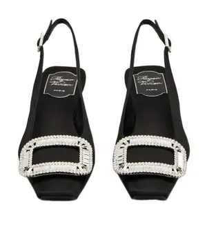 ROGER VIVIER Belle Vivier Slingback Pumps In Satin With Crystal Buckle - Black