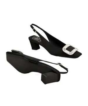 ROGER VIVIER Belle Vivier Slingback Pumps In Satin With Crystal Buckle - Black