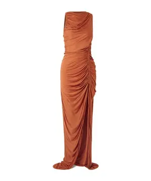 Rick Owens Sleeveless Pleated Maxi Dress With Side Slits