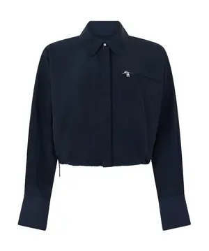 Veronica Beard Wilfred Cropped Shirt With Zip Pocket And Drawstring Hem