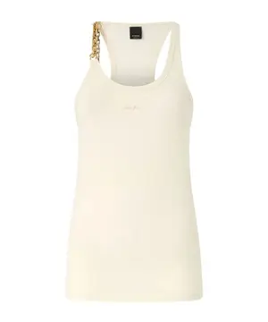 Pinko Ribbed Tank Top With Chain Strap - Beige