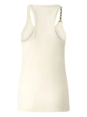 Pinko Ribbed Tank Top With Chain Strap - Beige