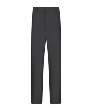 Dior Loose Fit Cashmere Flannel Pants With Embroidered Patch - Charcoal-grey