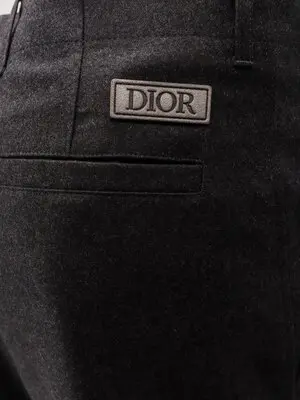Dior Loose Fit Cashmere Flannel Pants With Embroidered Patch