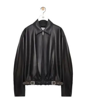 Loewe Collared Belted Zip-up Leather Jacket - Black