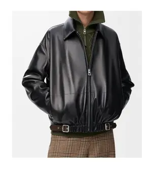 Loewe Collared Belted Zip-up Leather Jacket - Black