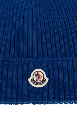 Moncler Logo Patch Beanie - Blue