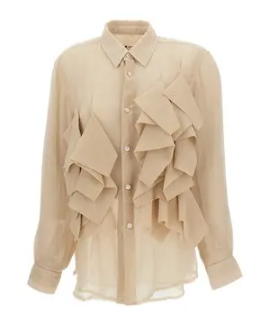 Comme Des Garçons Collared Long Sleeve Shirt With Ruffled Design - Nude