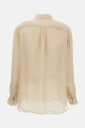 Comme Des Garçons Collared Long Sleeve Shirt With Ruffled Design - Nude