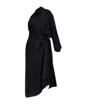 Moschino One-shoulder Asymmetrical Lapel Maxi Dress With Waist Strap