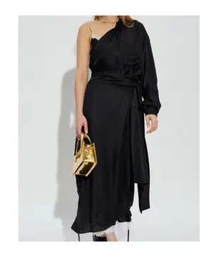 Moschino One-shoulder Asymmetrical Lapel Maxi Dress With Waist Strap