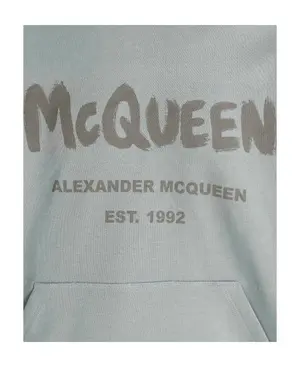 Alexander McQueen Logo Printed Drawstring Hoodie - Gray