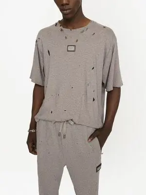 Dolce & Gabbana Distressed Logo-plaque T-shirt - Gray