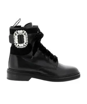 ROGER VIVIER Embellished Lace-up Ankle Boots - Black