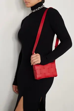 Bottega Veneta Intrecciato Leather Shoulder Bag - Red