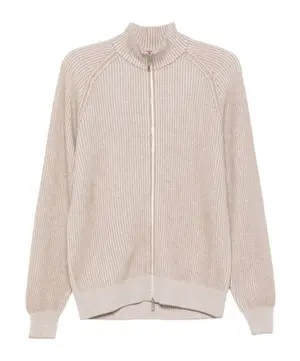 Brunello Cucinelli Ribbed High Neck Zip-up Cardigan