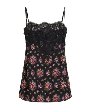 Dolce & Gabbana Small Flower Bouquets-printed Charmeuse Top