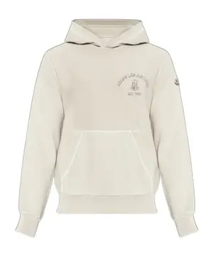 Moncler Logo Patch Kangaroo Pocket Hoodie - Beige
