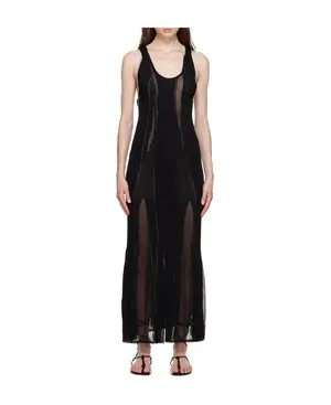 Y/project Sleeveless Maxi Dress With Sheer Panels And Slits - Black