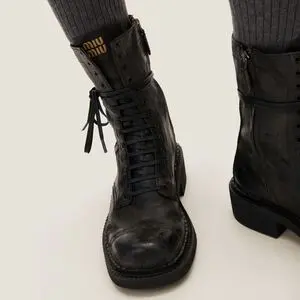 Miu Miu Embossed Logo Lace-up Boots - Black