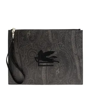 Etro Pegaso Embroidered Pouch Bag - Black