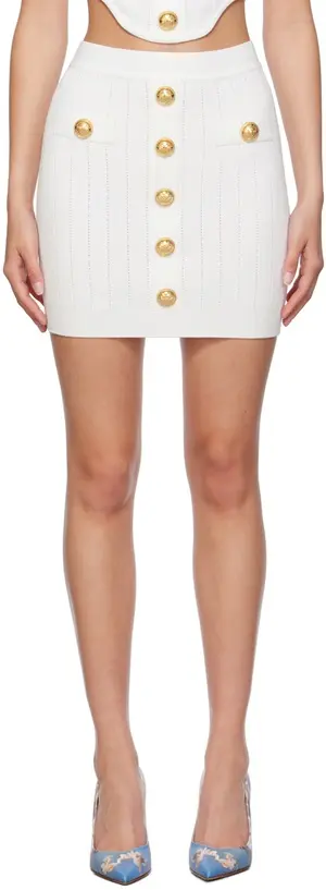 Balmain Button Embellished Knitted Mini Skirt - Nude