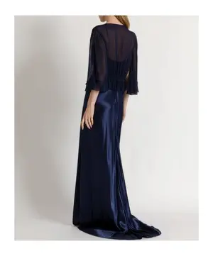 Alberta Ferretti Sheer Cape Long Dress - Blue