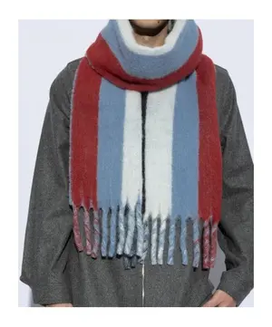 Marni Logo Detailed Fringed Scarf - Blue