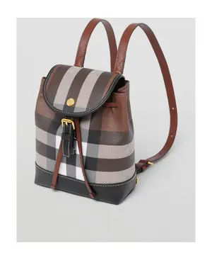 Burberry Checked Foldover Backpack With Leather Trim