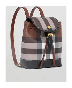 Burberry Checked Foldover Backpack With Leather Trim