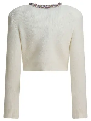 SELF-PORTRAIT Embellished Trim Cardigan - Cream