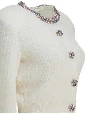 SELF-PORTRAIT Embellished Trim Cardigan - Cream