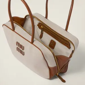 Miu Miu Beau Canvas And Leather Bag - Nude