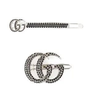 Gucci Double G Crystal Hair Clip Set - Silver