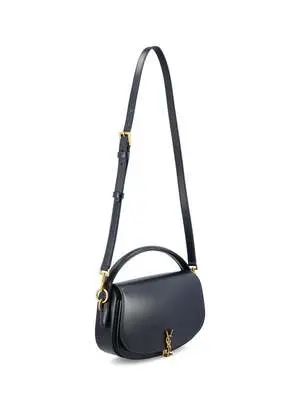 Saint Laurent Logo Plaque Foldover Top Shoulder Bag - Blue