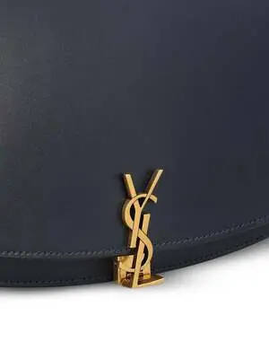 Saint Laurent Logo Plaque Foldover Top Shoulder Bag - Blue