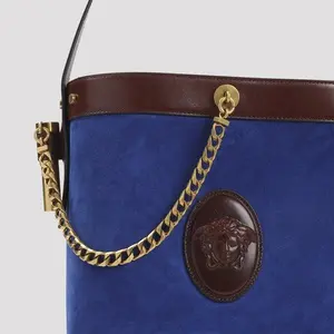 Versace Pivot Small Bucket Bag - Bluish Brown