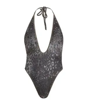 DIESEL® One-piece Swimsuit With Deep V-neck And Halterneck - Black