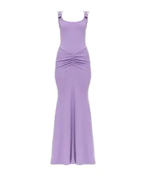 Versace Ruched Buckle-strap Maxi Dress - Purple