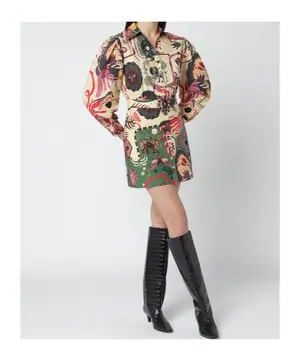 Farm Rio Beaded Belted Printed Shirt Dress