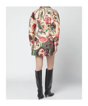 Farm Rio Beaded Belted Printed Shirt Dress