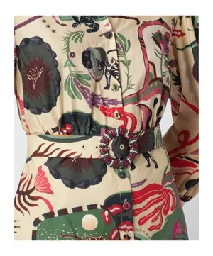 Farm Rio Beaded Belted Printed Shirt Dress
