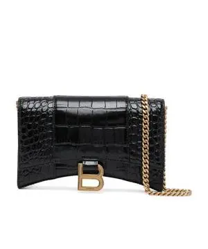 Balenciaga Embossed Logo Plaque Chain Wallet - Black