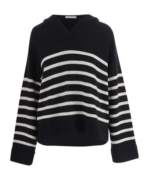 ALLUDE Striped Hooded Sweater - Black